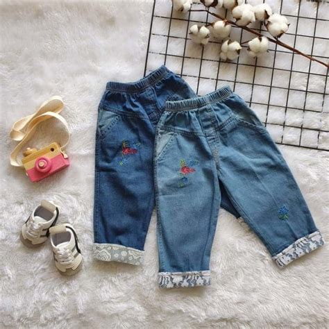 شلوار لی بچه گانه دخترانه شیک؛ کلاسیک مجلسی بگ آبی یخی Mom Style آراد