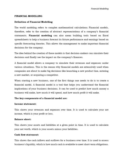 Financial Modelling Notes Pdf Financial Modeling Valuation Finance