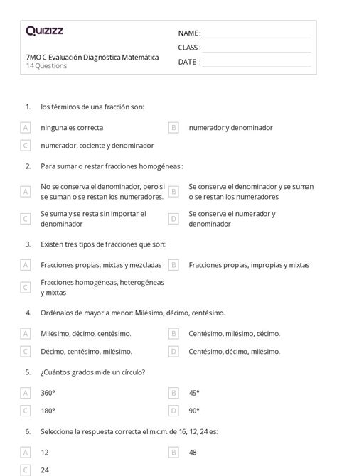 50 Restar Fracciones Hojas De Trabajo Para Grado 7 En Quizizz Gratis E Imprimible