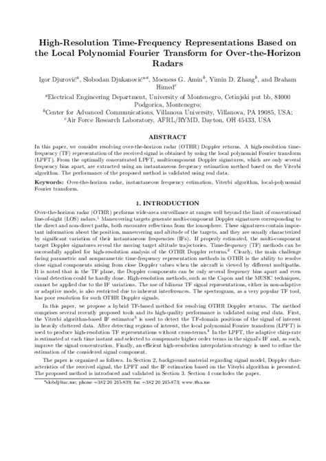 Pdf High Resolution Time Frequency Representations Based On The Local