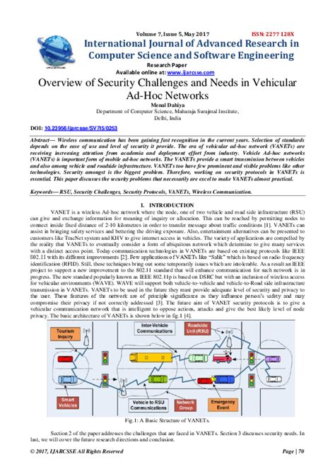 Pdf Overview Of Security Challenges And Needs In Vehicular Ad Hoc Networks