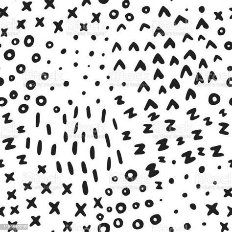 원활한 추상 요소 패턴 검은 색과 흰색 혼란 손으로 그려진 요소 직물 직물 디자인 세라믹을위한 세련된 기하학적 배경 10 Eps