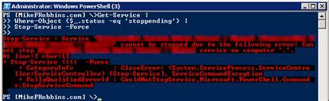 powershell function to stop a windows service with a status of stopping