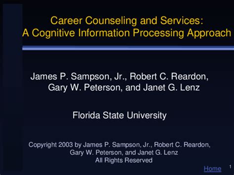 Pdf Career Counseling And Services A Cognitive Information Processing Approach