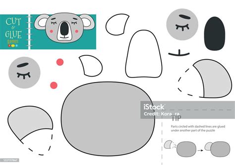 잘라 내기 및 접착제 종이 벡터 장난감 골판지 컷 아웃 모델로 재미 코알라 문자 가위에 대한 스톡 벡터 아트 및 기타 이미지 가위 곰 공예 Istock