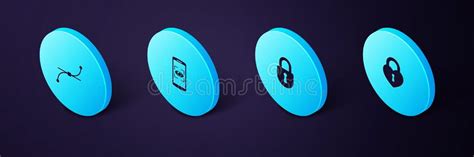 Set Isometric Castle In The Shape Of Heart Lock Mobile And Eye Scan And Bezier Curve Icon