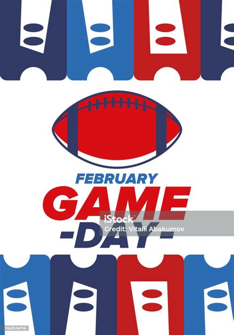 게임 데이 미식 축구 플레이 오프 미국에서 슈퍼 파티 정규 시즌 마지막 경기 프로 팀 챔피언십 미식 축구에 대한 공 스포츠 포스터 벡터 일러스트레이션 2월에 대한 스톡 벡터