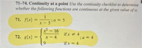 Solved Continuity At A Point Use The Continuity Chegg