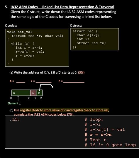 solved 5 ia32 asm codes linked list data representation and