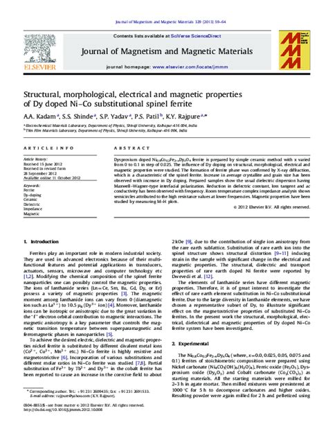 Pdf Structural Morphological Electrical And Magnetic Properties Of Dy Doped Ni Co