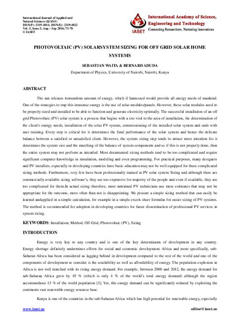Pdf Photovoltaic Pv Solarsystem Sizing For Off Grid Solar Home Systems