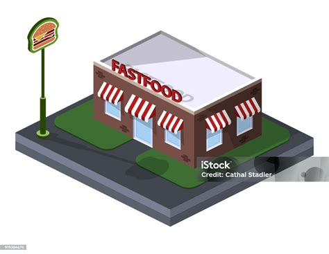 아이소메트릭 3d 벡터 일러스트 레이 션 배너 햄버거와 패스트 푸드 건물 0명에 대한 스톡 벡터 아트 및 기타 이미지 0명 감자 요리 개념 Istock