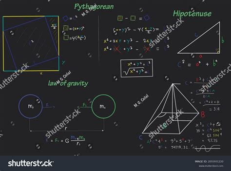Pythagoras Hypotenuse Law Gravity Theory Formulas Stock Vector Royalty Free