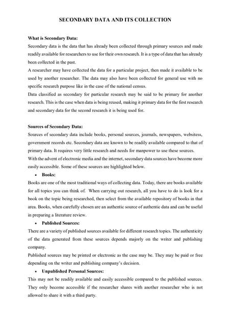 What Is Secondary Data And Secondary Data Collection Pdf
