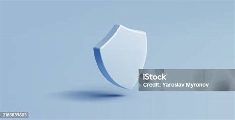 현실적인 파란색 빈 3d 방패 보안 안전 보호 기술 및 웹 디자인 소프트웨어 개념에 대한 배너입니다 벡터 일러스트 레이 션 3차원 형태에 대한 스톡 벡터 아트 및 기타