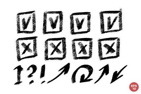 Hand Drawn Vector Signs Marks Lines Crosses And Checkboxes Sings Ans Symbols Set Grungy