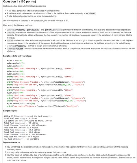 solved implement a car class with the following