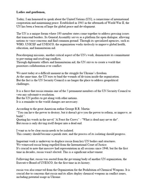 Un Speech Pdf United Nations International Relations