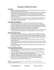 Creating A Reference Sheet Pdf Creating A Reference Sheet In General References May Be From