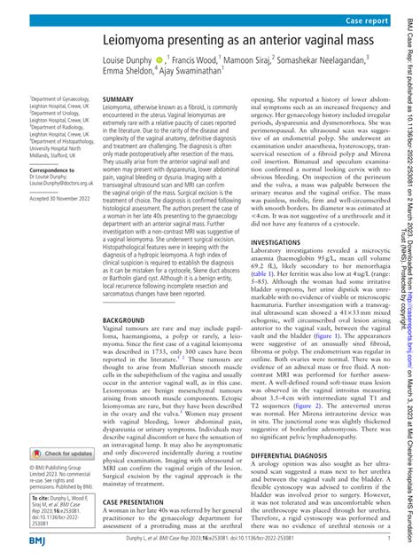 Pdf Leiomyoma Presenting As An Anterior Vaginal Mass