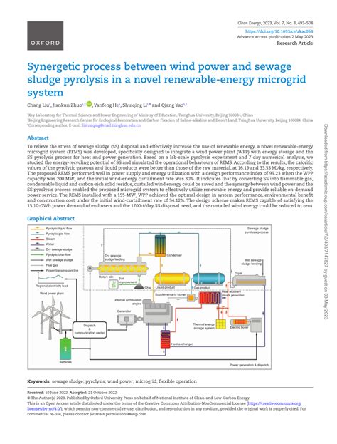 Pdf Synergetic Process Between Wind Power And Sewage Sludge Pyrolysis In A Novel Renewable