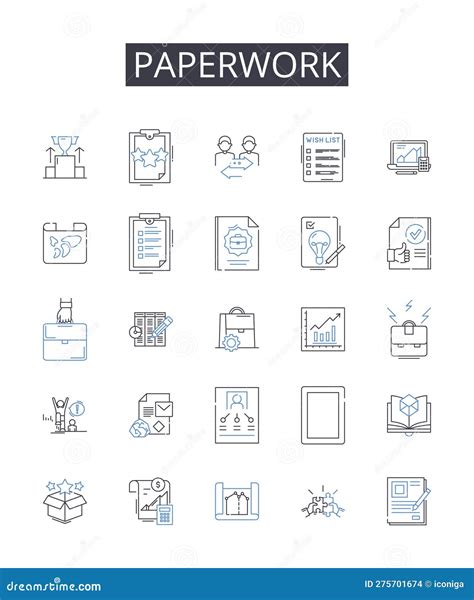 Paperwork Line Icons Collection Documentation Red Tape Records Keeping Legal Forms