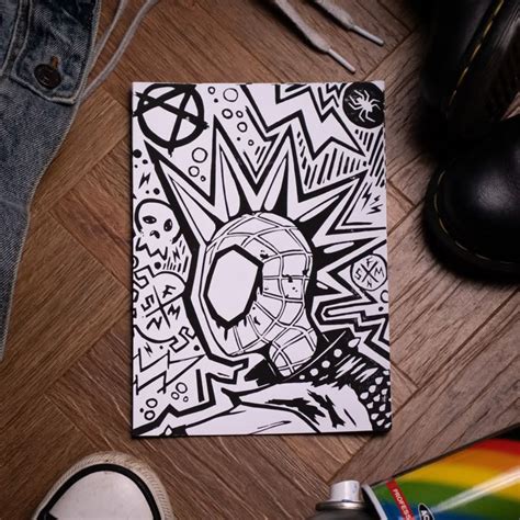 Punk Spider Lino Print Etsy Sharpie Art Projects Doodle Art