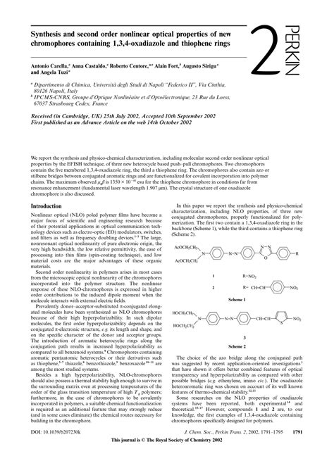 Pdf Synthesis And Second Order Nonlinear Optical Properties Of New Chromophores Containing 13