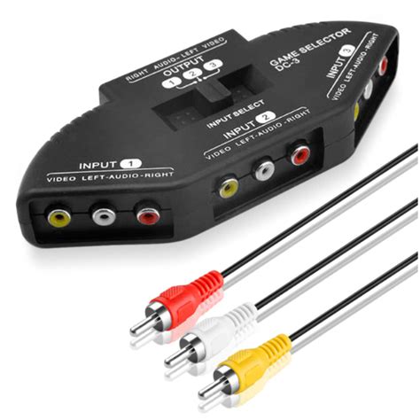 3 Input 1 Output Av Splitter Selector Switch Composite Av Cable For Stb