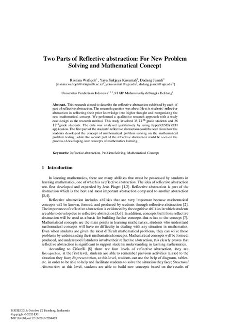 Pdf Two Parts Of Reflective Abstraction For New Problem Solving And