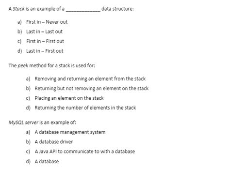 Solved A Stack Is An Example Of A Data Structure A First Chegg