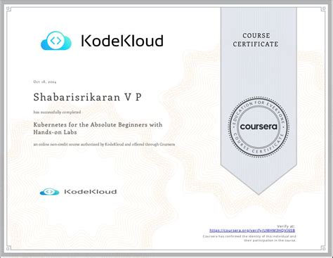 Kubernetes Devops Certification K8s Kubernetescommunity Coursera Shabarisrikaran V P