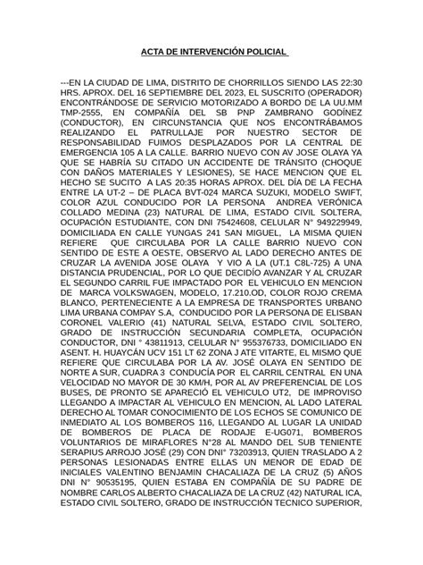 Acta De IntervenciÓn Policial Choque Cayao16sep2023 Pdf