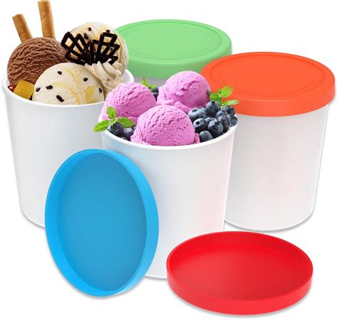 Foribyw 4pack Ice Cream Containers 1l Round Freezer Storage Tubs With