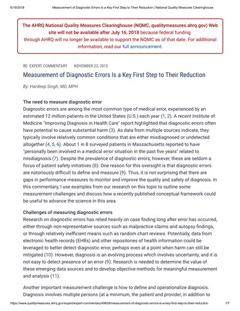 PDF Measurement Of Diagnostic Errors Is A Key First Step To Their Reduction