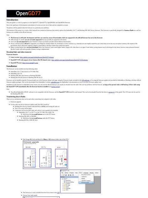 Opengd77 User Guide2 Pdf Radio Menu Computing