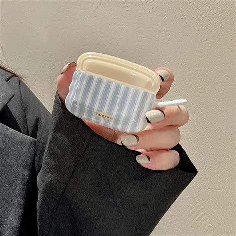 애플 에어팟 프로 2 용 귀여운 블루 라인 스트라이프 케이스 웨이브 블루투스 이어폰 케이스 만화 실리콘 케이스 에어팟 1