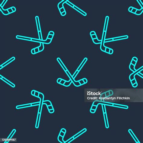 그린 라인 아이스 하키 스틱 아이콘 블루 배경에 절연 원활한 패턴 벡터 겨울에 대한 스톡 벡터 아트 및 기타 이미지 겨울 겨울 스포츠 경기장 Istock