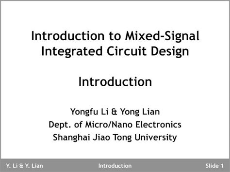 Pdf Introduction To Mixed Signal Integrated Circuit Design Introduction To Mixed Signal