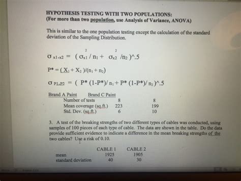 Solved HYPOTHESIS TESTING WITH TWO POPULATIONS For More Chegg