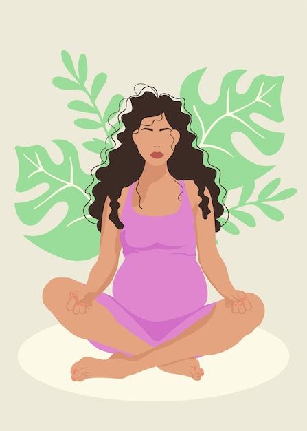 Premium Vector Pregnant Woman Doing Yoga With Nature Background Cute