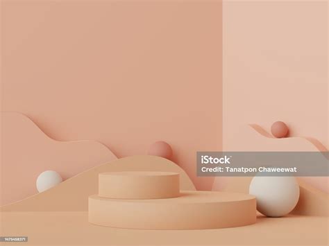 지구 색조 색상 테마가 있는 흰색 빈 연단의 최소 장면의 3d 렌더링 제품 프리젠 테이션 모형 및 화장품 광고를위한 디스플레이