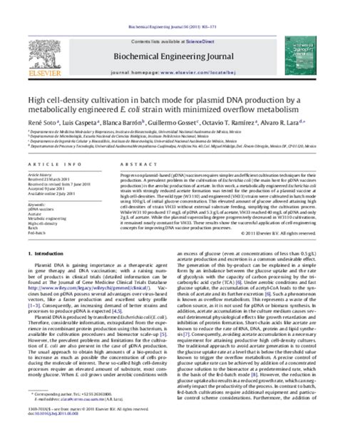 Pdf High Cell Density Cultivation In Batch Mode For Plasmid Dna Production By A Metabolically
