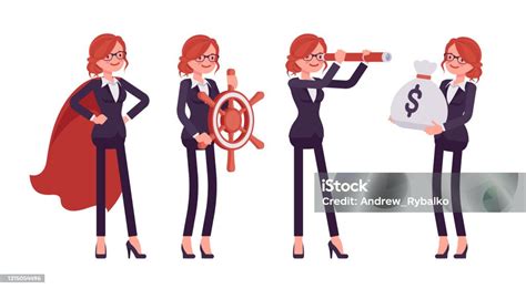 사업가 스파이 유리 네비게이션 휠을 가진 빨간 머리 사무실 노동자 여자 사업가에 대한 스톡 벡터 아트 및 기타 이미지 여자