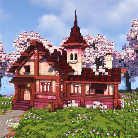 Minecraft Building On Instagram Cherry Blossom Medieval House 📩save For Later Airtugmc