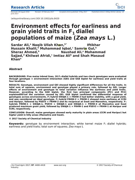 Pdf Environment Effects For Earliness And Grain Yield Traits In F1