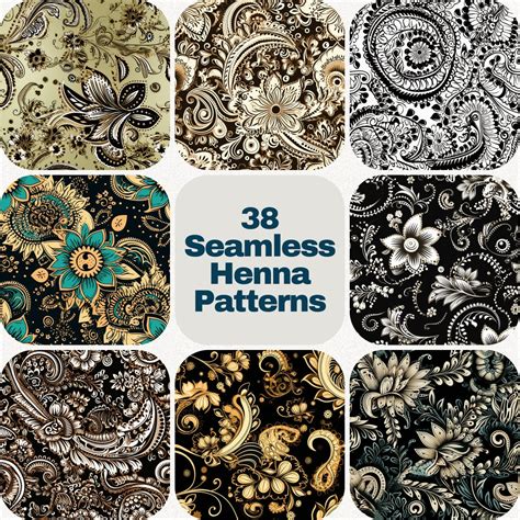 38 Seamless Henna Pattern Pack Digital Papers Printable Patterns Scrapbook Papers Etsy