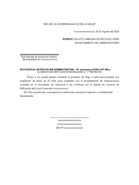 Carta Ampliacion De Plazo Pdf