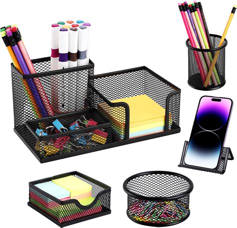 Amazon Com Deli Mesh Desk Organizer Office Desktop Organizer With Pen Holder Metal Stationary