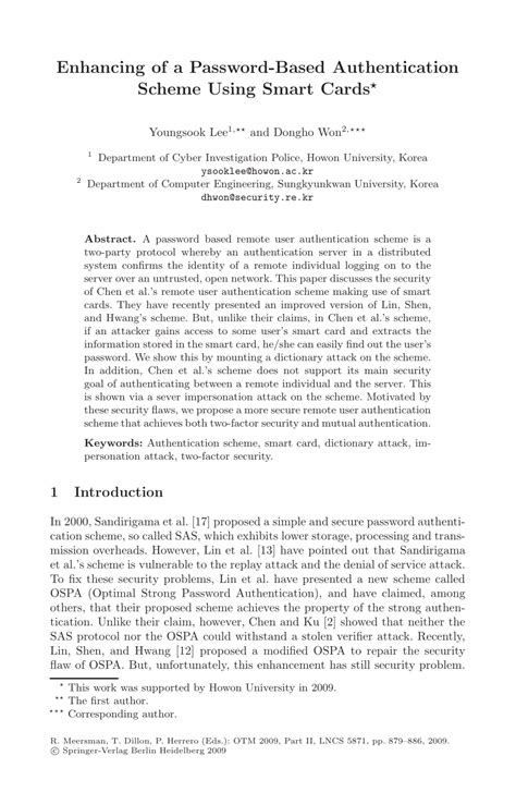 pdf enhancing of a password based authentication scheme using smart cards